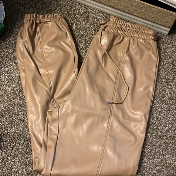 Shein Pants And Jumpsuits Shein Nude Leather Pants Poshmark